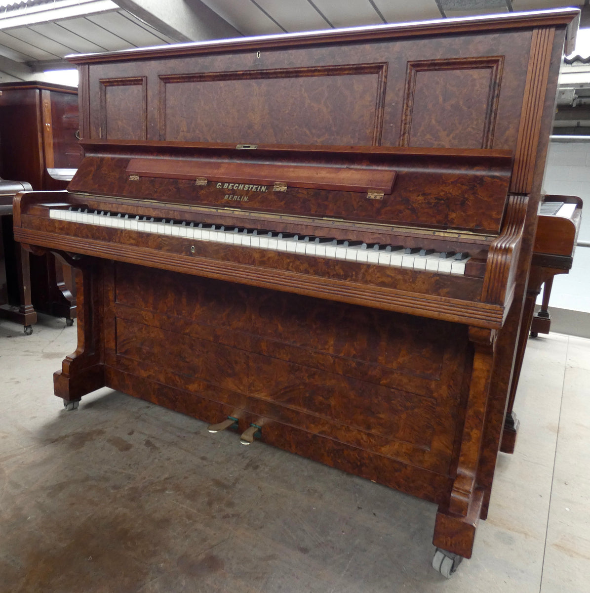Bechstein Model IV Upright Piano in Burr Walnut – Shackleford Pianos
